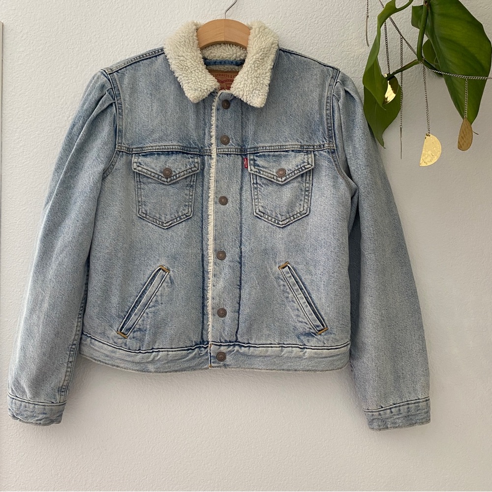 Levi’s Puff Sleeve Sherpa Jean Denim Puff-Sleeve Truc… - Gem